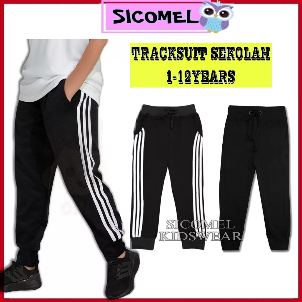 [1-14Y] Seluar Tracksuit Plain Hitam Black Budak Lelaki Perempuan ...