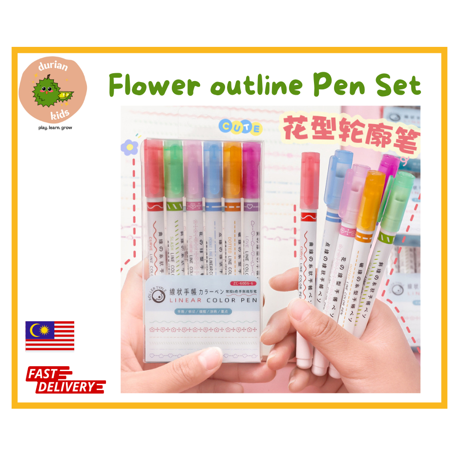 Flower Multiple Shape Outline Pen Set/ Colorful creative Line wave Pen ...