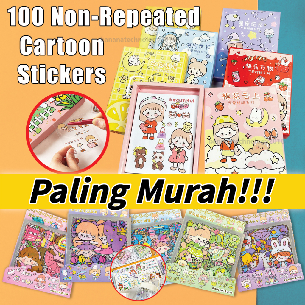 100pcs Sticker Set Sticker Box Stiker Cute Murah Waterproof Sticker ...