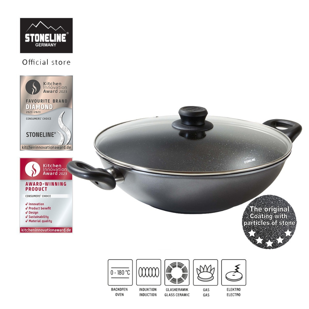 Stoneline Classic Wok With Glass Lid And 2 Short Handle (28cm) | Shopee Malaysia