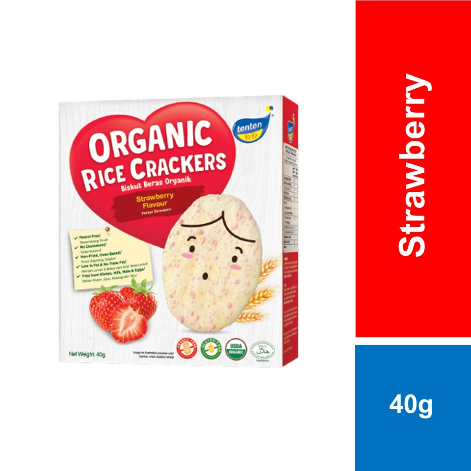 Tenten Organic Rice Cracker Strawberry Flavour 40g | Shopee Malaysia