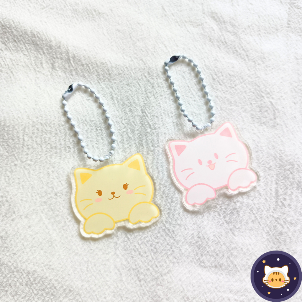 OYEN PLANET Acrylic Cat Face Wide Keychain /School Bag Key Chain ...