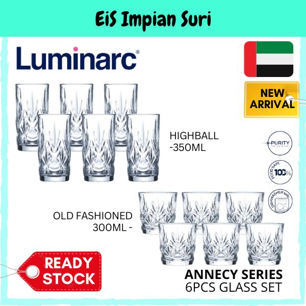 (Ready Stock!!) Luminarc Annecy 6pcs Glass Set Highball 350ml / Old ...