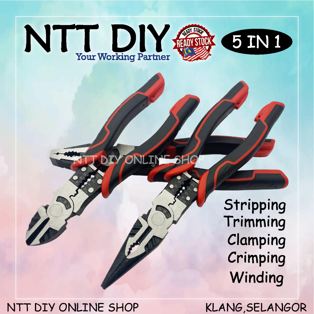 NTT DIY 5 in 1 8 Inch Multifuntion Electrician Combination Pliers Long ...
