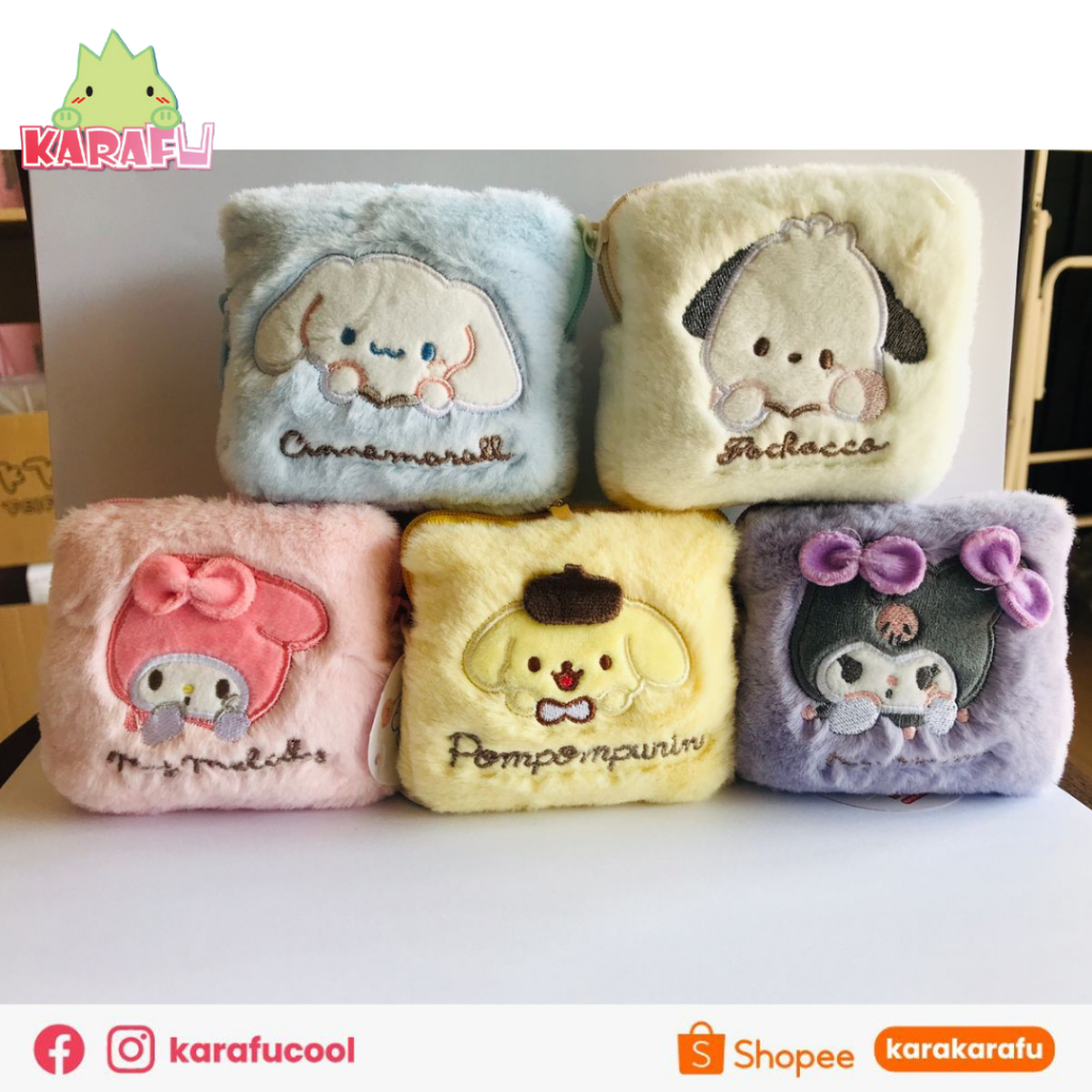 Ready Stock! 10cm Square Plushie Coin Pouch with Keyring Cartoon Design ...