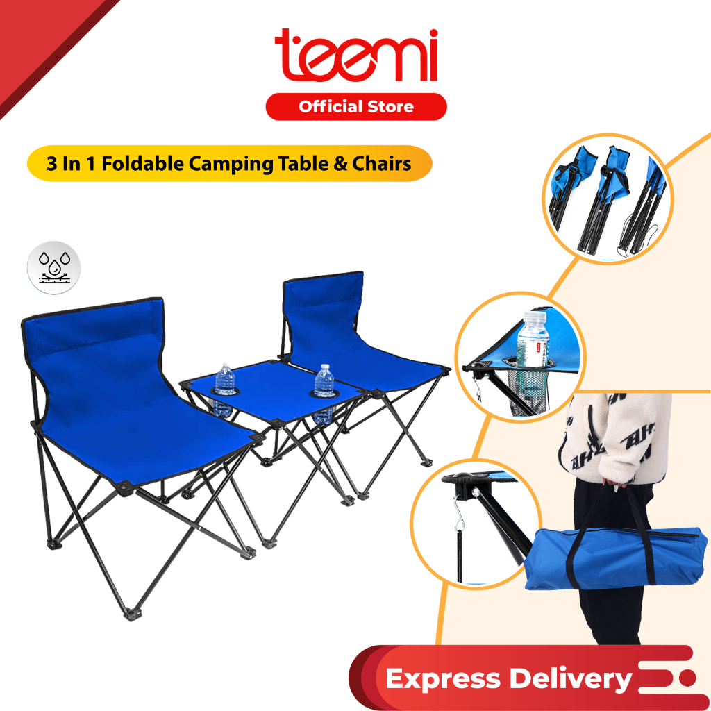 TEEMI 3 In 1 Foldable Camping Table & Chairs Outdoor Folding Beach ...