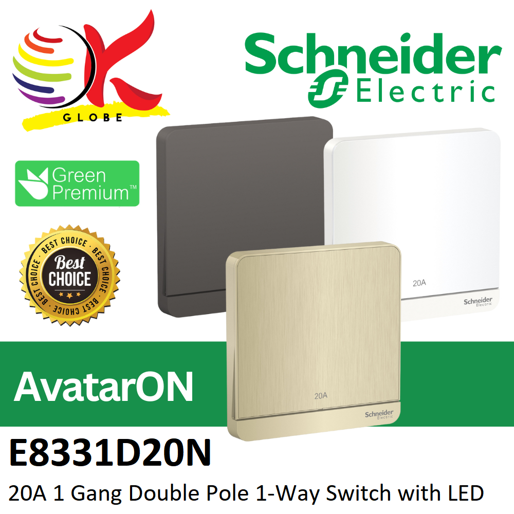 SCHNEIDER ELECTRIC AVATARON SERIES 20A 1 GANG DOUBLE POLE SWITCH WITH ...