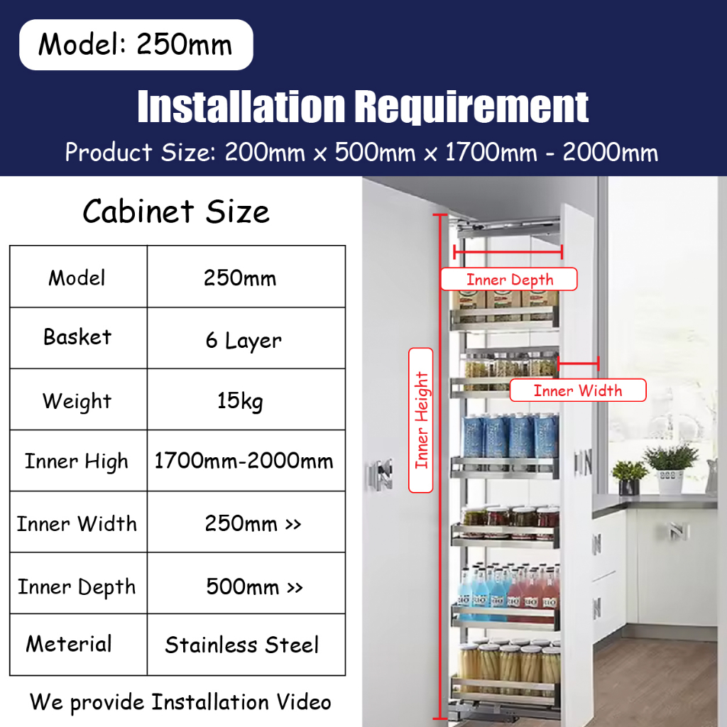 Stainless steel Kitchen cabinet pull out basket / 6-Baskets Larder Pull ...