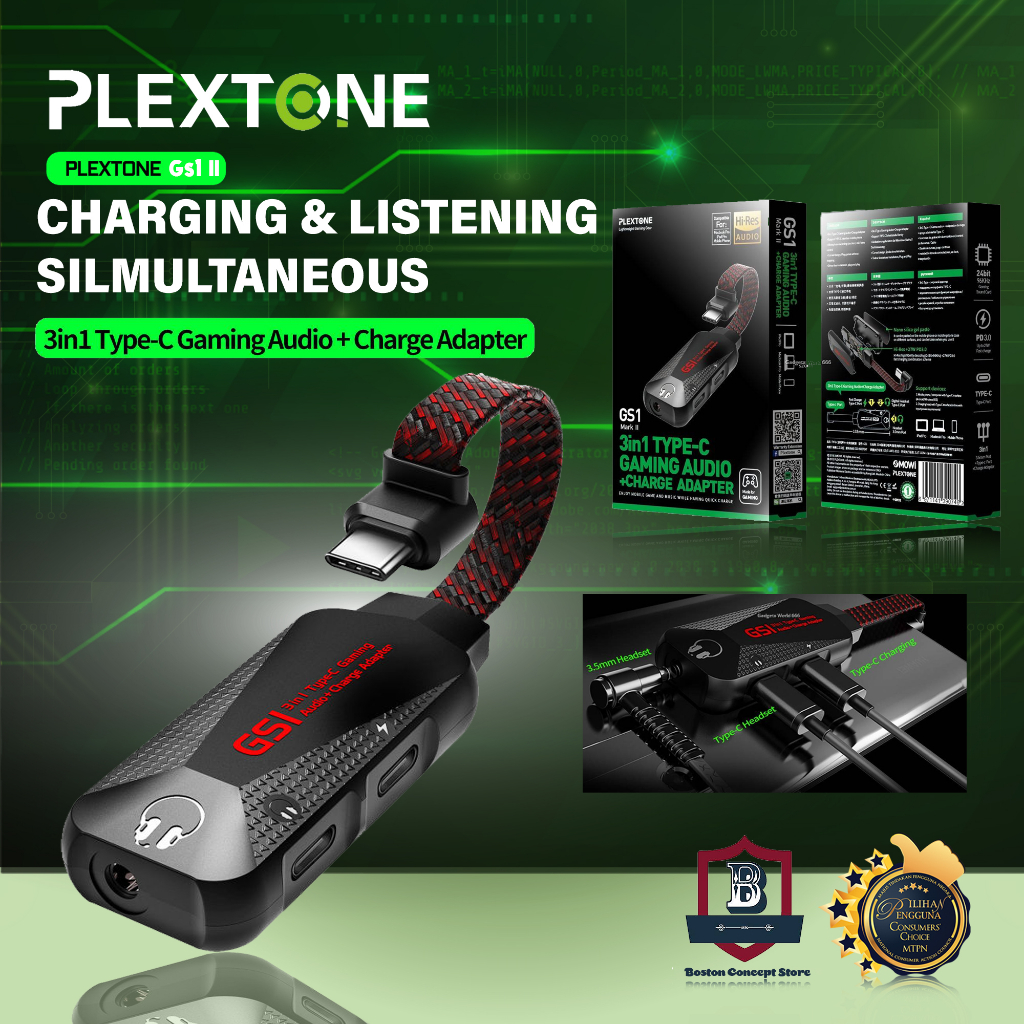 BOSTON Plextone GS1 Mark II Type C To AUX Audio Jack High Res 3 In 1 ...