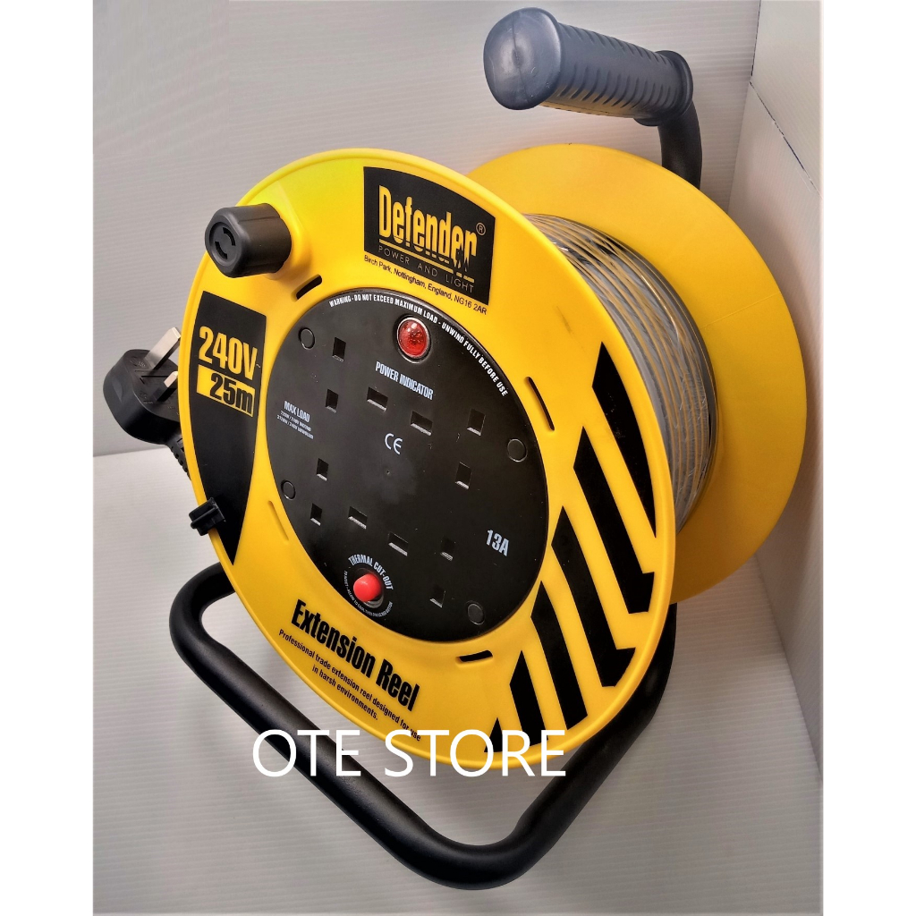 Defender 4 Gang 13A Socket Heavy Duty Cable Reel c/w 1.25mm x 3Core ...
