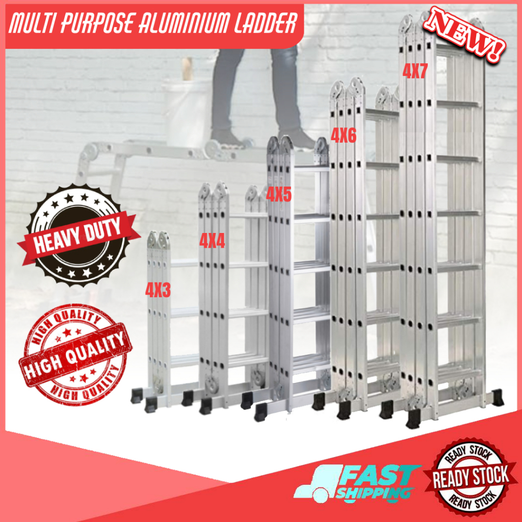 MULTI PURPOSE ALUMINIUM LADDER 4X3 / 4X4 / 4X5 / 4X6 / 4X7 | Shopee ...