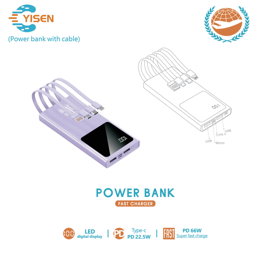 Yisen PD 66w 30000mAh Power Bank Portable Fast Charging Screen Built-in ...