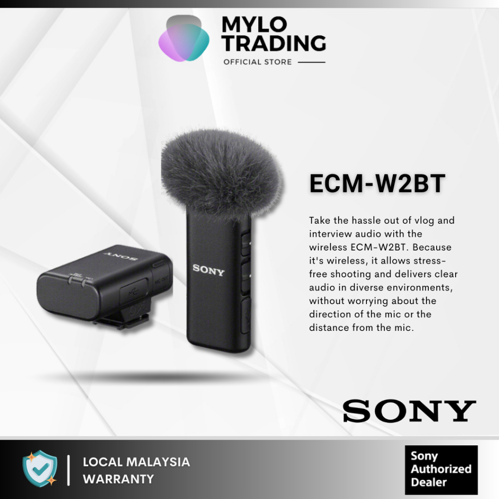Sony ECM-W2BT Camera-Mount Digital Bluetooth Wireless Microphone System for vlogging For Sony ZV ...