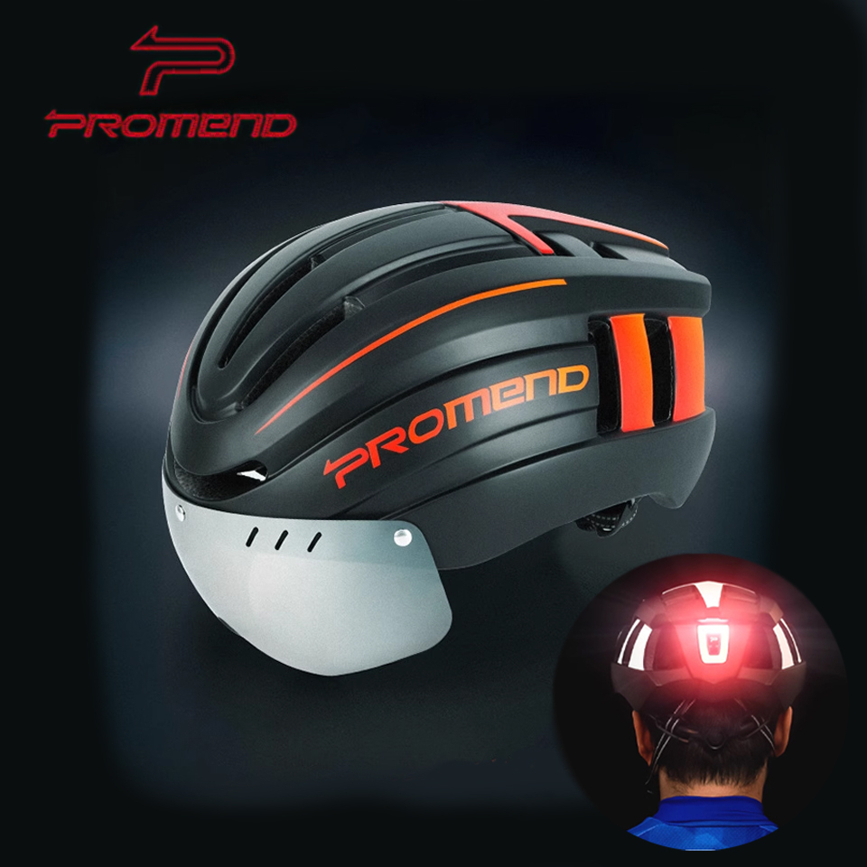 PROMEND Cycling Helmet with Rechargeable LED Rear Light Removable ...