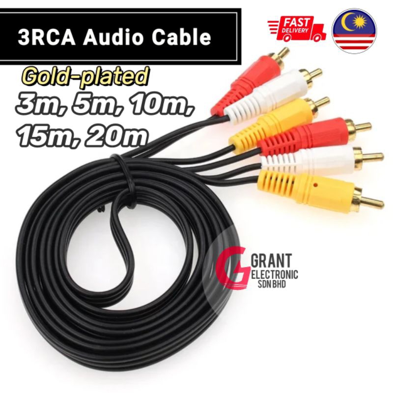 Gold-plated Full Copper 3RCA Audio Cable 3RCA to 3RCA 3m 5m 10m 15m 20m ...