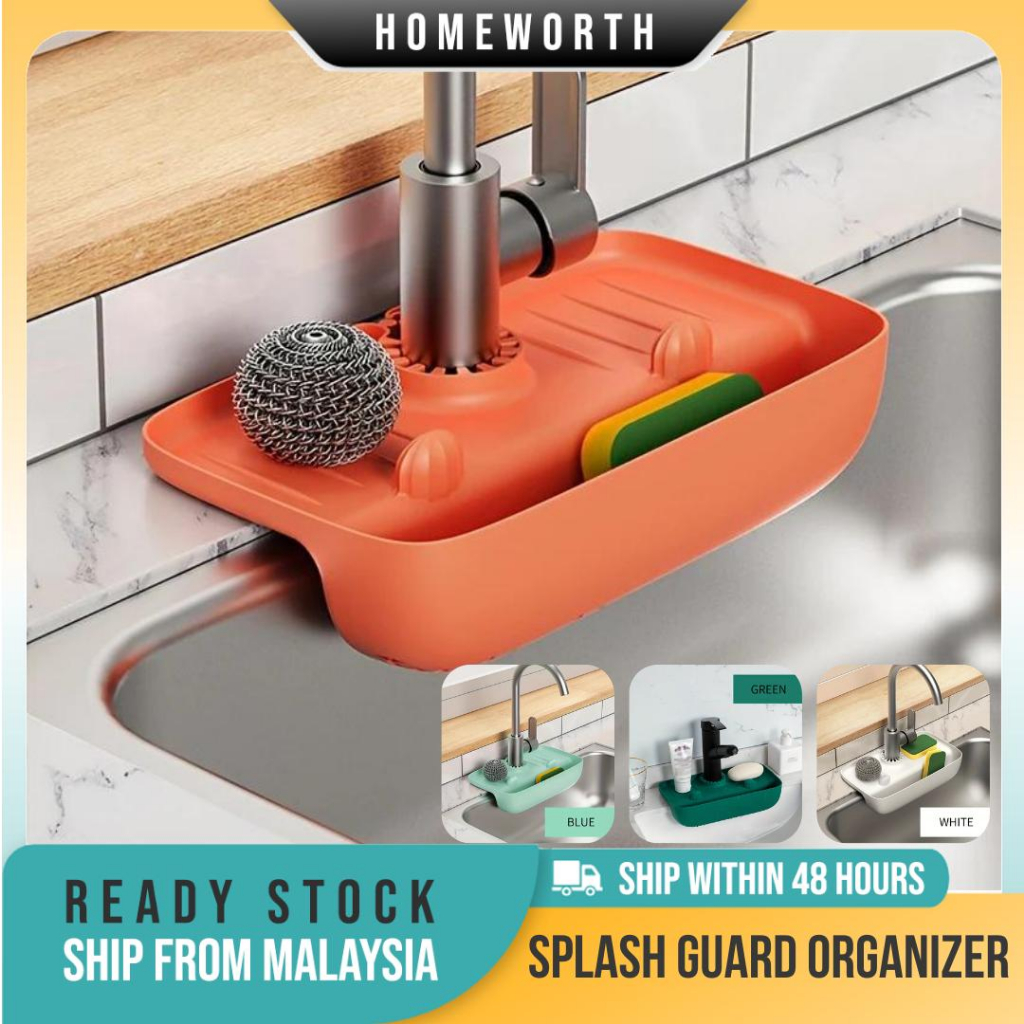 HOMEWORTH Silicone Sink Storage Rack Splash Guard For Sink Faucet ...