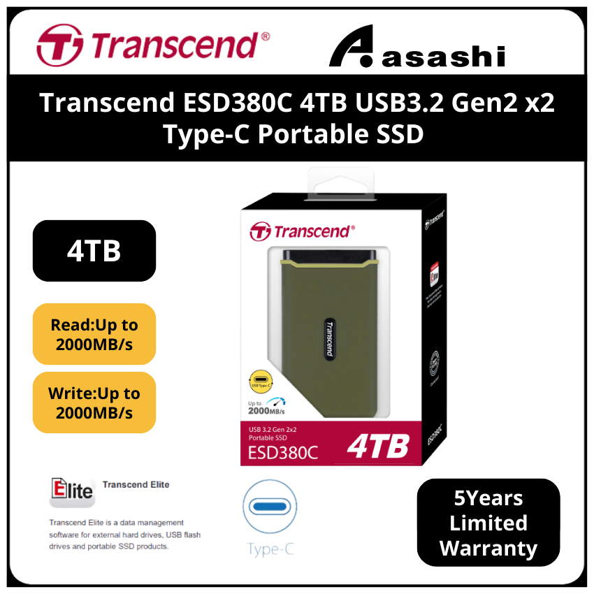 Transcend ESD380C 1TB/2TB/4TB USB3.2 Gen2 x2 Type-C Portable SSD ...