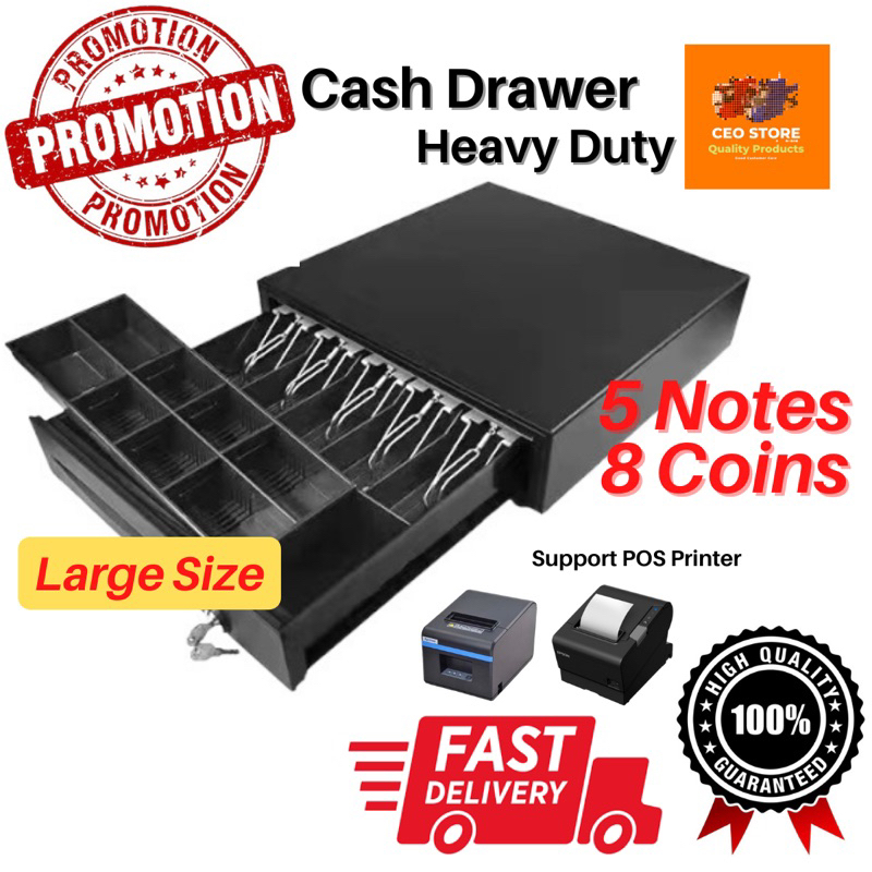 Cash Drawer Heavy Duty Box POS System Drawer 5 notes 8 coins | Shopee ...