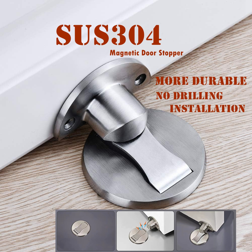 304 Stainless Steel Door Stopper Magnetic No Drilling Floor Mounted ...