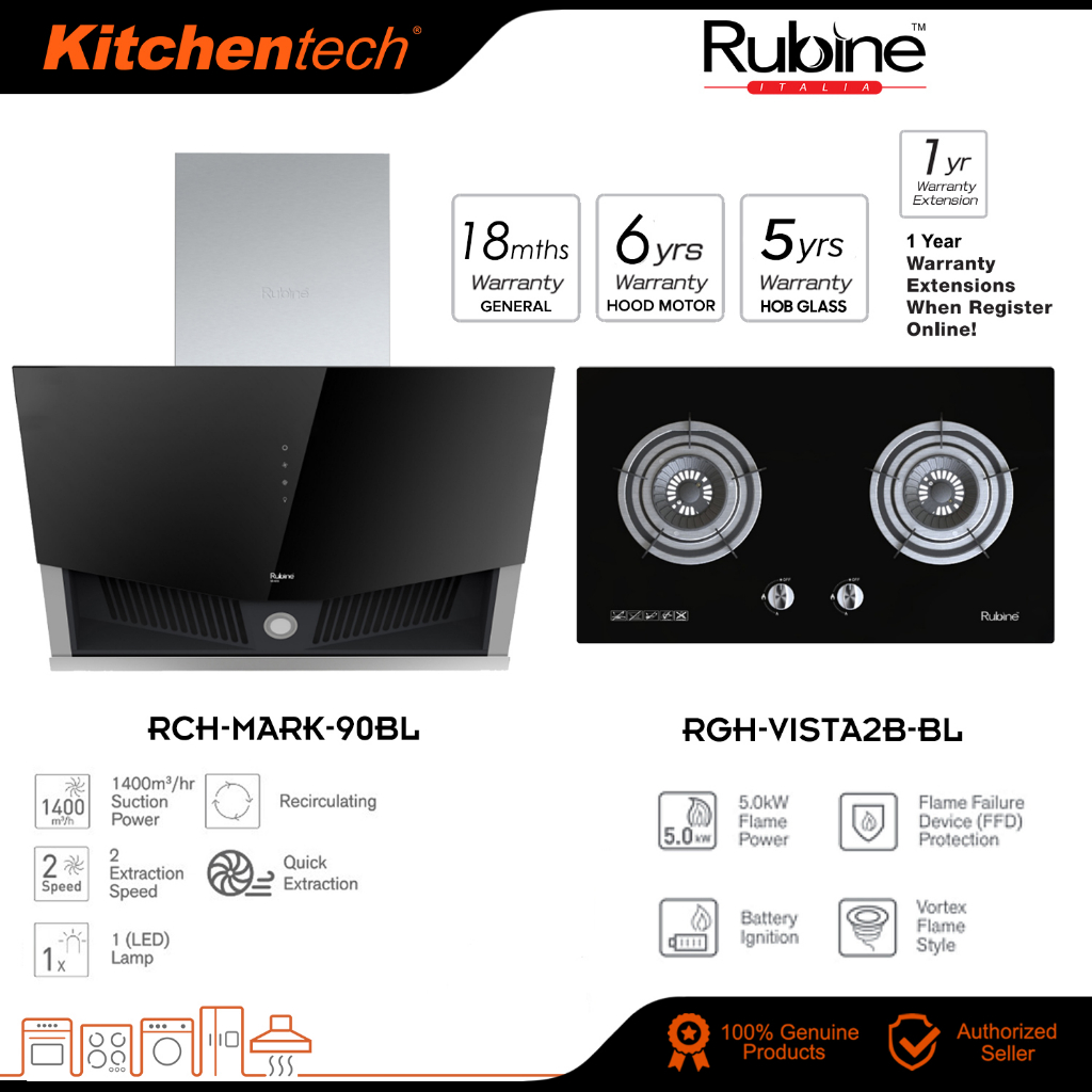Rubine RCH-MARK-90BL / RCH-MARKXBL Chimney Hood 1400 m³/hr + RGH ...