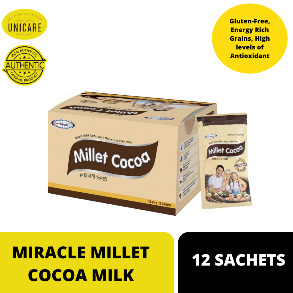 MIRACLE MILLET COCOA MILK 12 SACHETS X 36G. Gluten Free, High Energy ...
