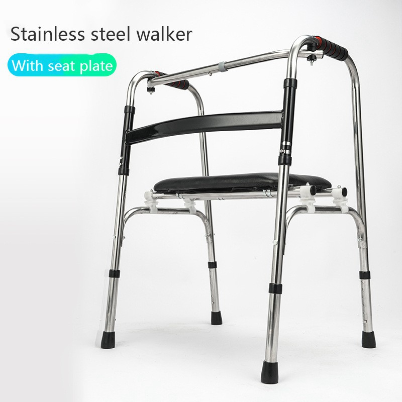 【COD】White Foldable Stainless Steel Walker with safety lock Walking Aid ...