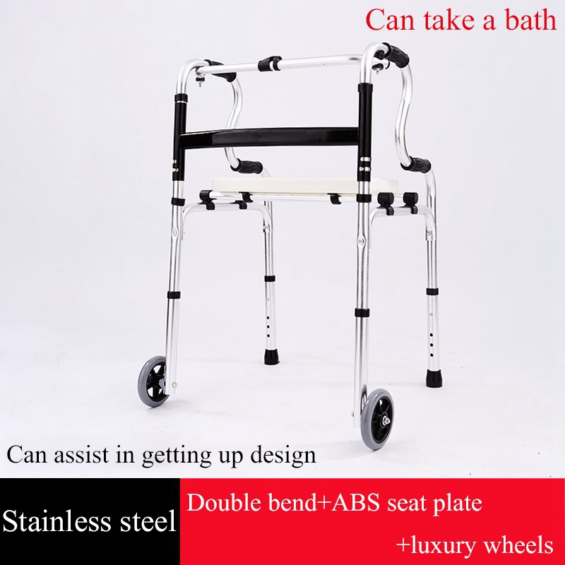 【COD】White Foldable Stainless Steel Walker with safety lock Walking Aid ...