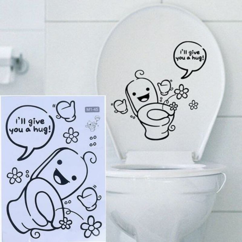 Toilet Lid Decorative Stickers Waterproof Self-Adhesive Cute Cartoon ...