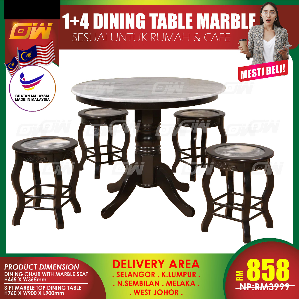 CT3BL-MTC-TOP CC888 1+4 Seater Round Grade A Marble Solid Wood Dining ...