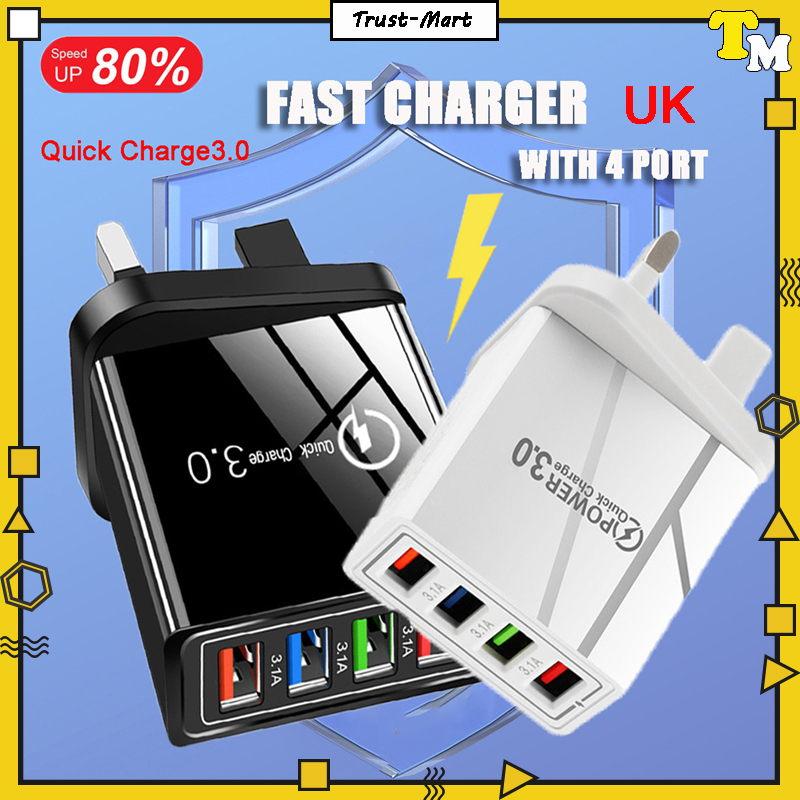 Fast Charging Adapter 3.1A Travel Phone Charger Adapter Plug 4 Port Usb ...