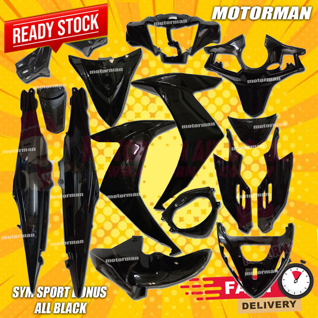 🔥🔥🔥🏍️BODY COVER SET(LOCAL) SYM SPORT BONUS SR ALL BLACK MOTORMAN ...