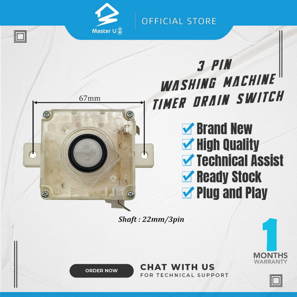 WASHING MACHINE TIMER DRAIN SWITCH 3 PIN SHAFT 22MM | Shopee Malaysia
