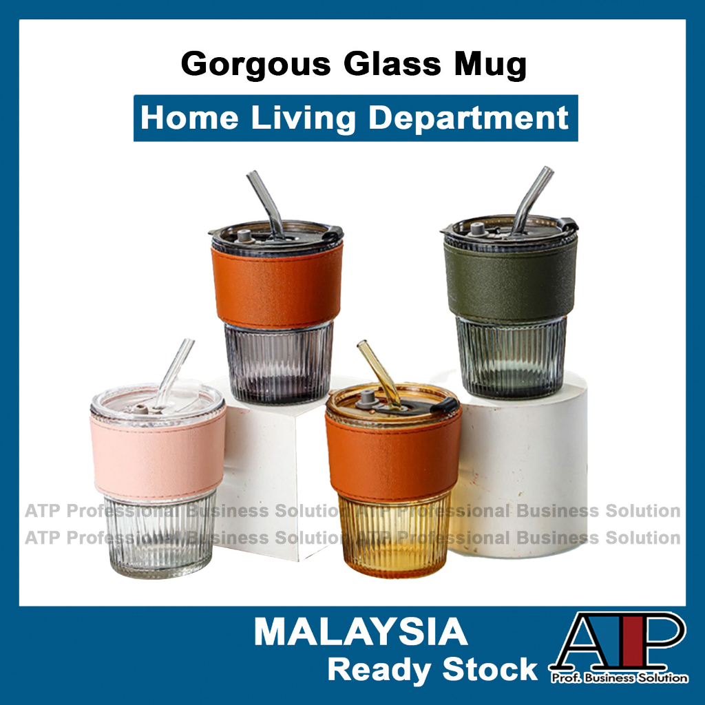 Mug🥤 Glass Straw Cup with Lid Heat Cold Resistant Iced Water Bottle ...
