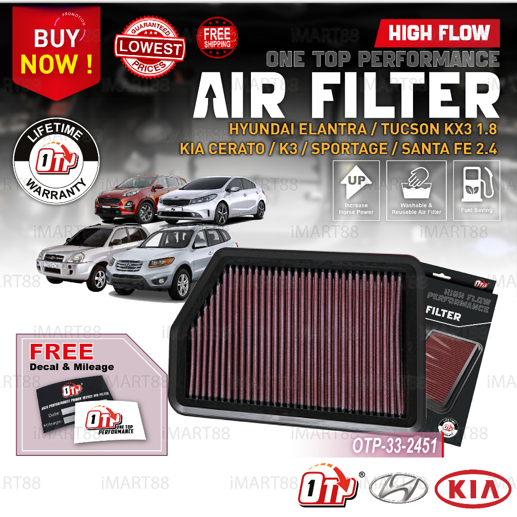 OTP DROP IN AIR FILTER HYUNDAI i40 ELANTRA TUCSON KX3 1.8 KIA CERATO K3 ...