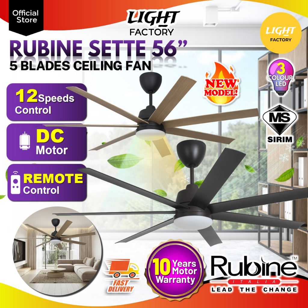 【SIRIM】RUBINE SETTE 56" 7 Blades DC Motor Ceiling Fan with Light 6 ...