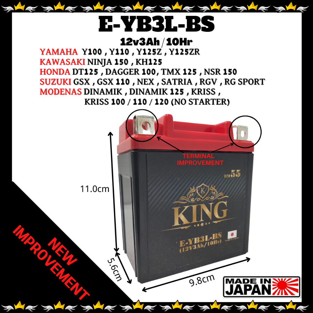 [READY STOCK]KING YB3L MF BATTERY MOTORSIKAL BATERI YAMAHA RXZ TZM Y100 ...