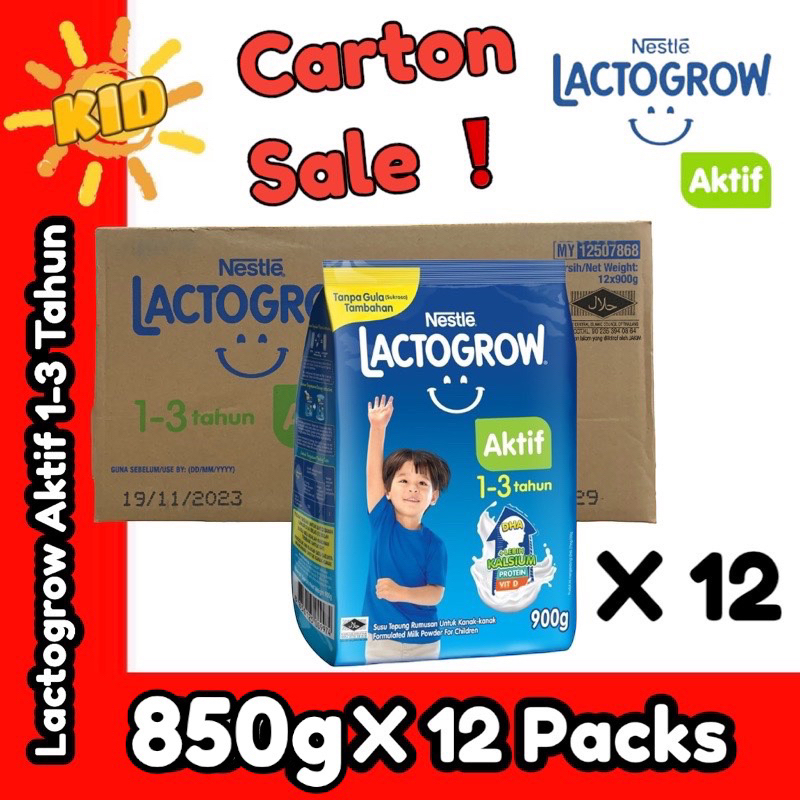 LACTOGROW Aktif New Packing (1-3y) 850g X 12 Pack Exp:02/2025 | Shopee ...