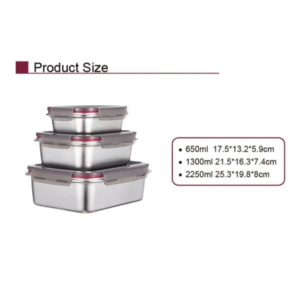 JOM Stainless Steel Rectangle Snap Lock Storage Container Bento Lunch ...