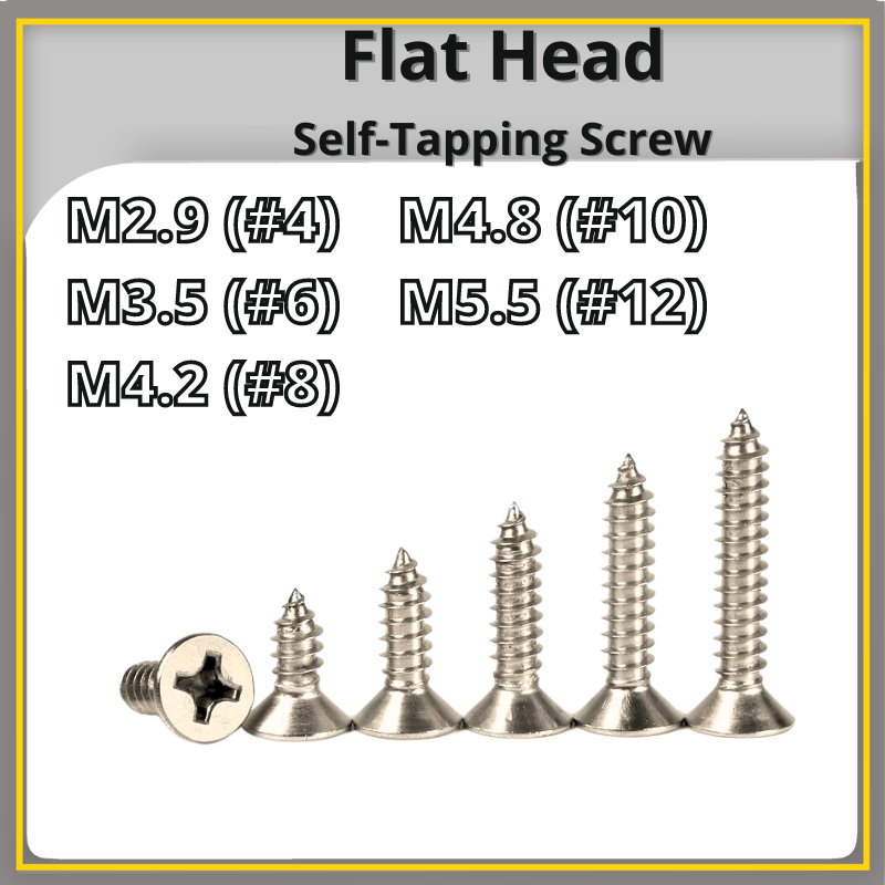 CSK Phillips Flat Head Self Tapping Screw | Harden Steel | Nickel Plating | M2.9 M3.5 M4.2 M4.8 ...