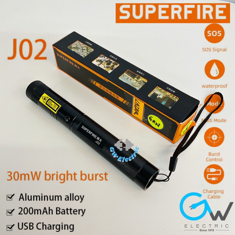 SUPERFIRE J02 Laser Flashlight USB Rechargeable Laser Pointer Aluminum ...