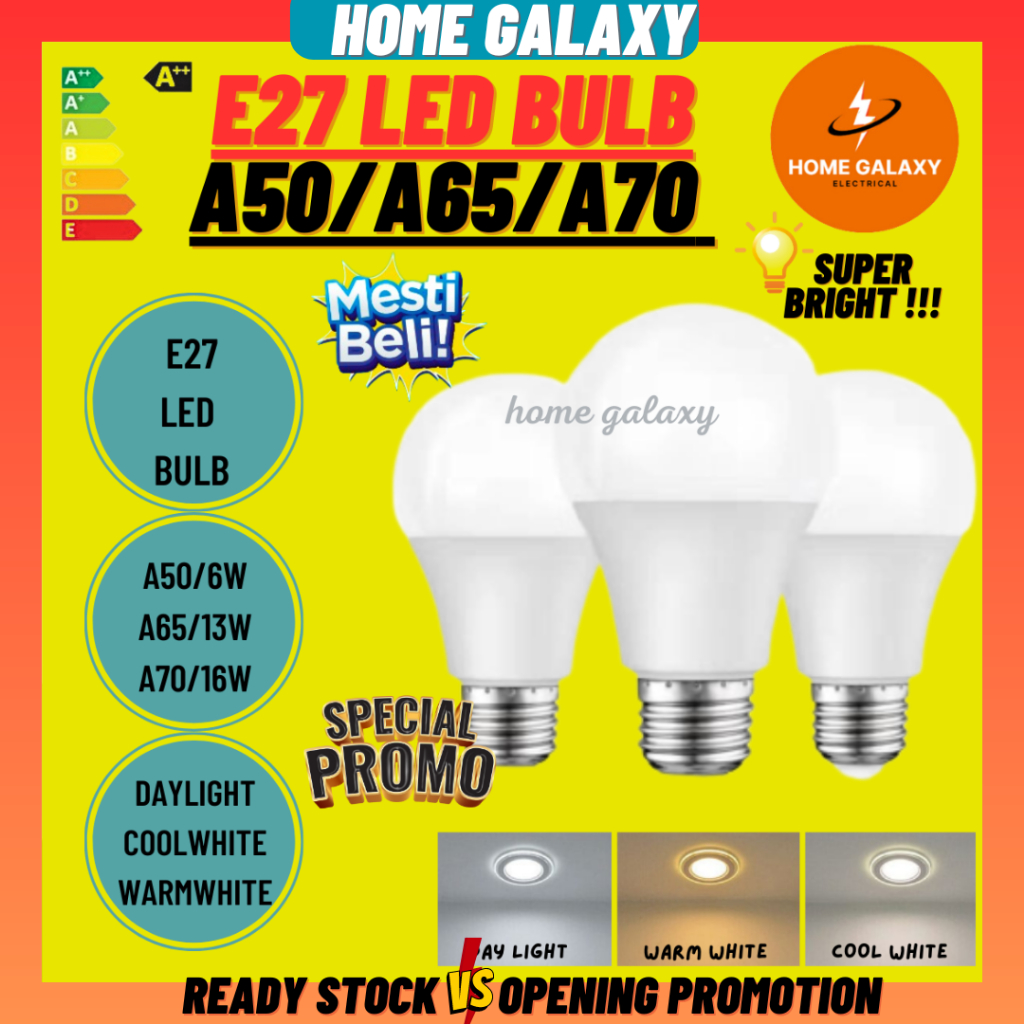 🔥🔥PROMO 🔥🔥LED BULB E27 A50 A65 A70 6W 13W 16W LED Light Bulb E27 Mentol | Shopee Malaysia