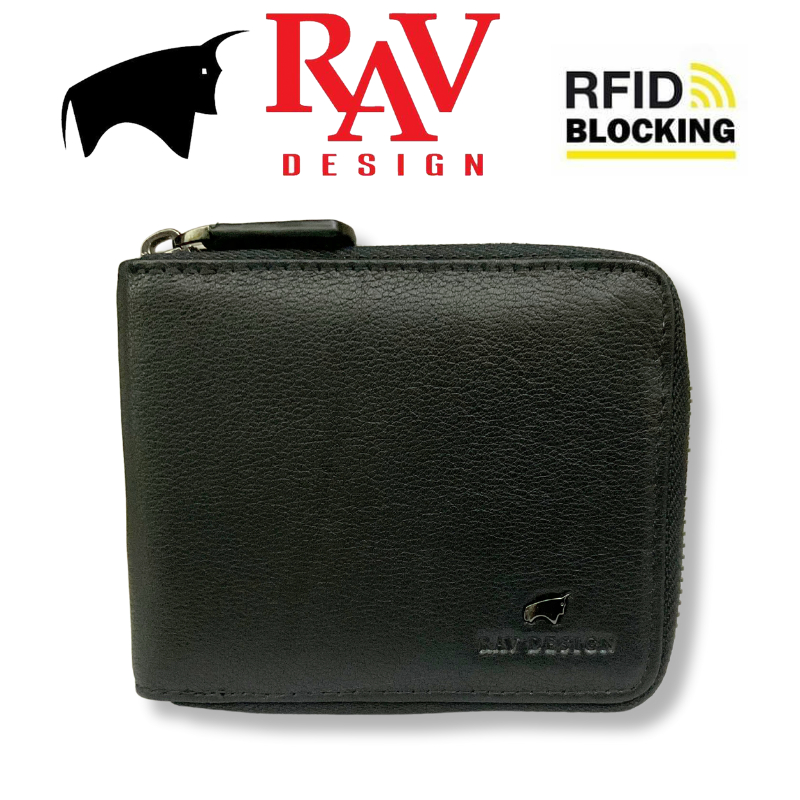 RAV Design RFID-Blocking Genuine Leather Fullzip Bifold Wallet YRW421 ...