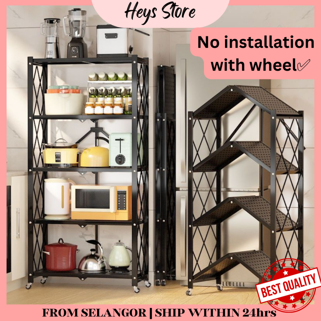 Foldable Storage Rack With Wheel Rak Dapur Rak Kabinet Dapur Rak ...