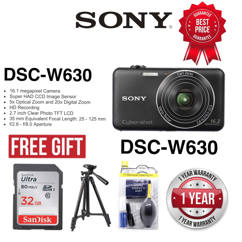 Sony Cybershot DSC-W630 F/2.6-8.0 apperture super HAD CCD camera ...