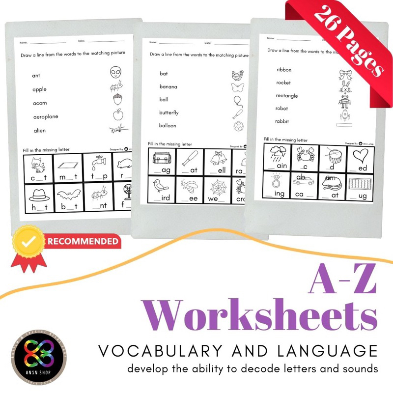 26 Alphabet A-Z Letters Learning English Phonics Word Worksheets (PDF ...