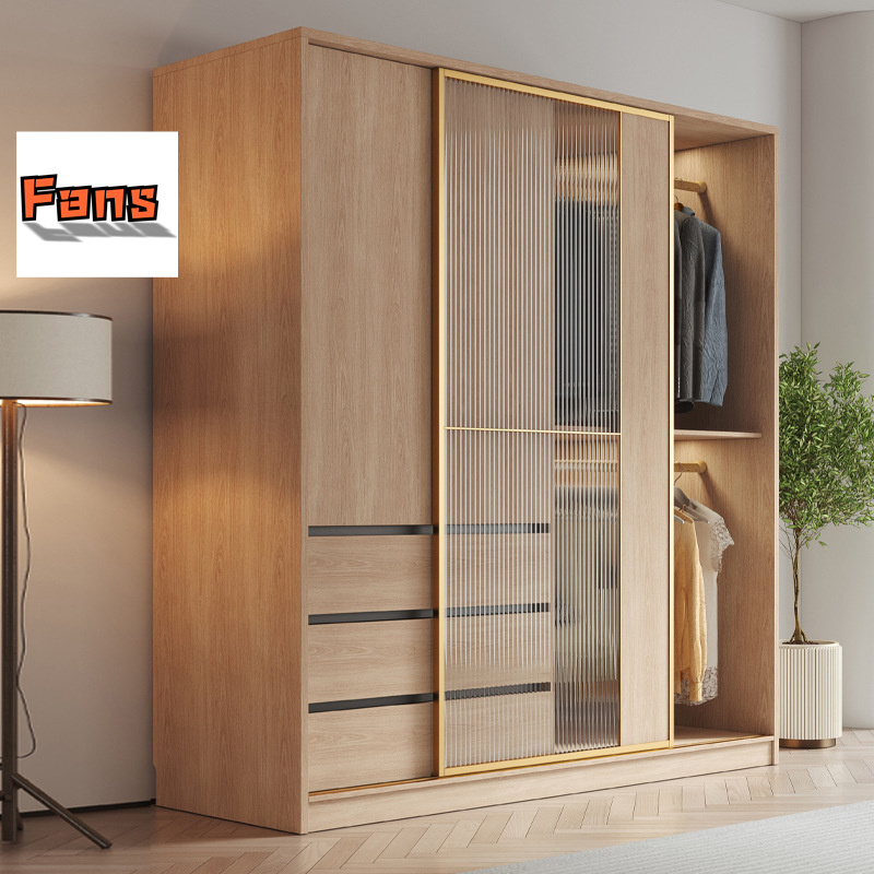 Luxury Sliding Door Wardrobe Almari Gold-Plated Aluminum Alloy Tempered ...