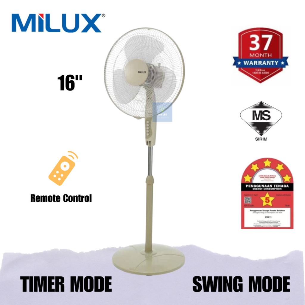 MILUX REMOTE STAND FAN 16” BEIGE MSF-1628R | KIPAS BERDIRI REMOTE ...