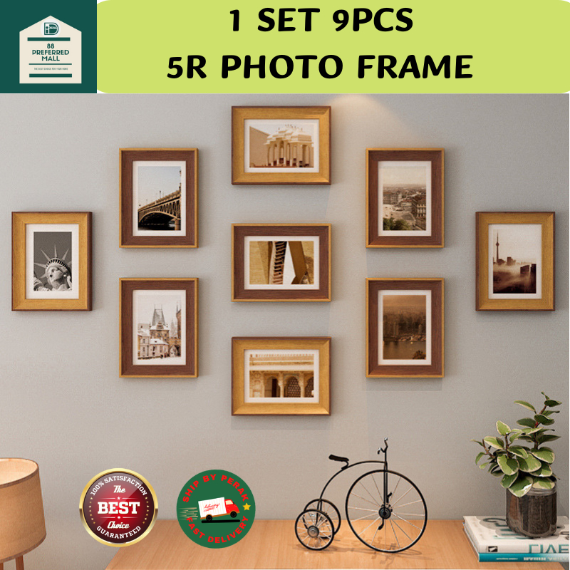 1 Set 9Pcs 5R Photo Wall Photo Frame, Modern Simple Nine-Square Grid ...