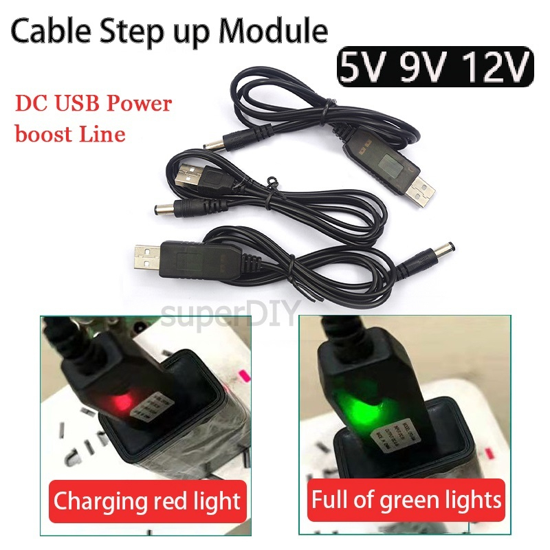 USB 5V to DC 5v 9v 12V Step up Cable module 5.5mm Power Supply charger ...