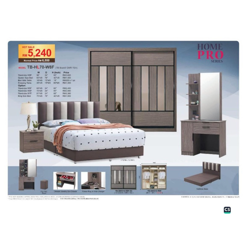 MIXBOX Bedroom Set Furniture 8’x8’ Wardrobe / Bed Frame / Dressing Table Fully Melamine | Shopee ...